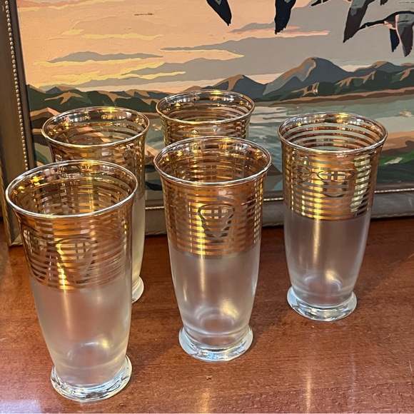 Dining | Vintage Ransgil Crystal Gold Striped Glass Tumbler 45 Set Of 5 ...